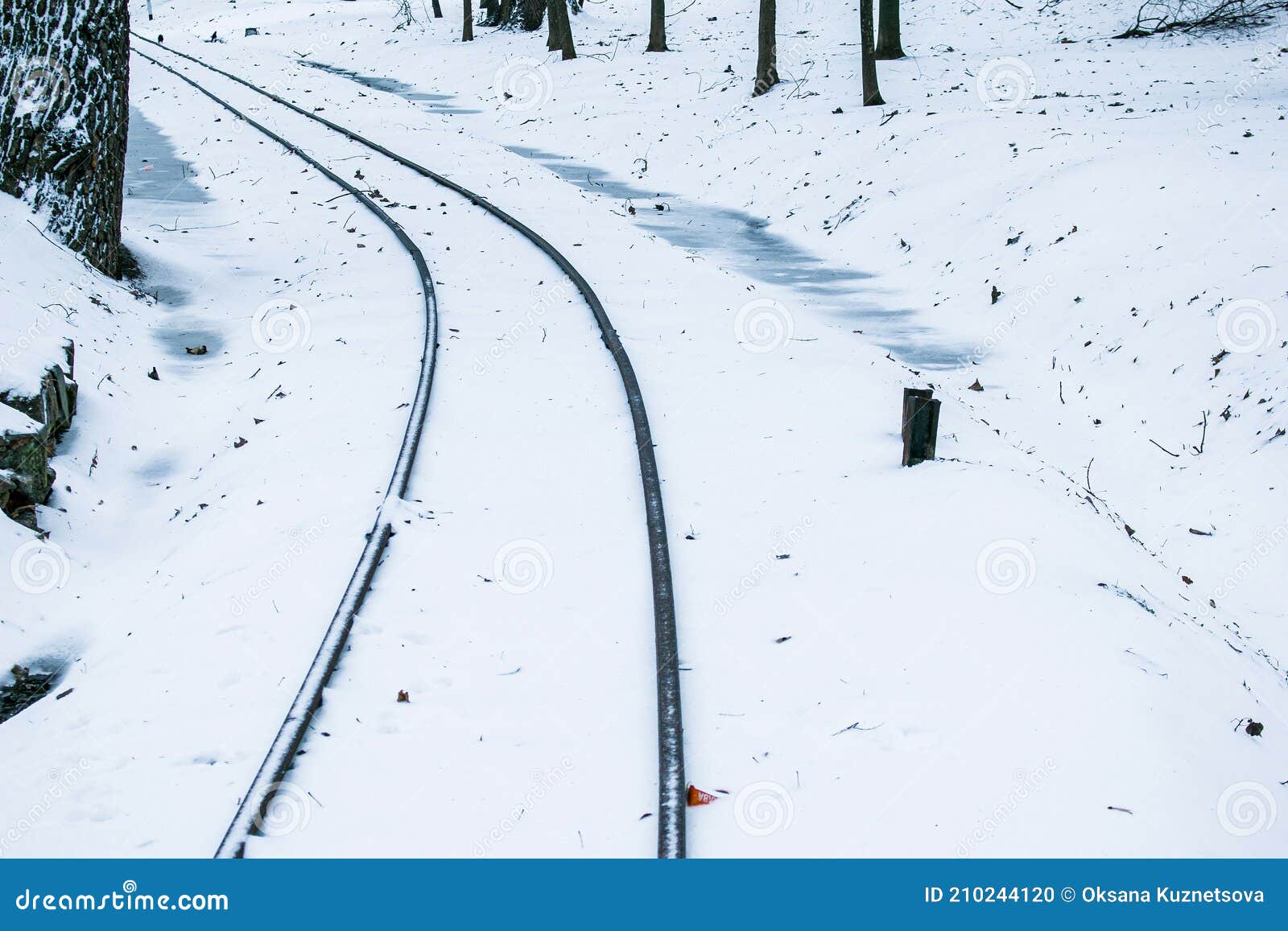 Rails in the snow stock photo. Image of distance, season - 210244120