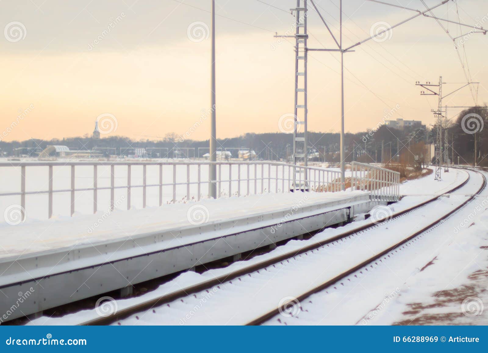Winter railway in sunset stock image. Image of fast, curved - 66288969