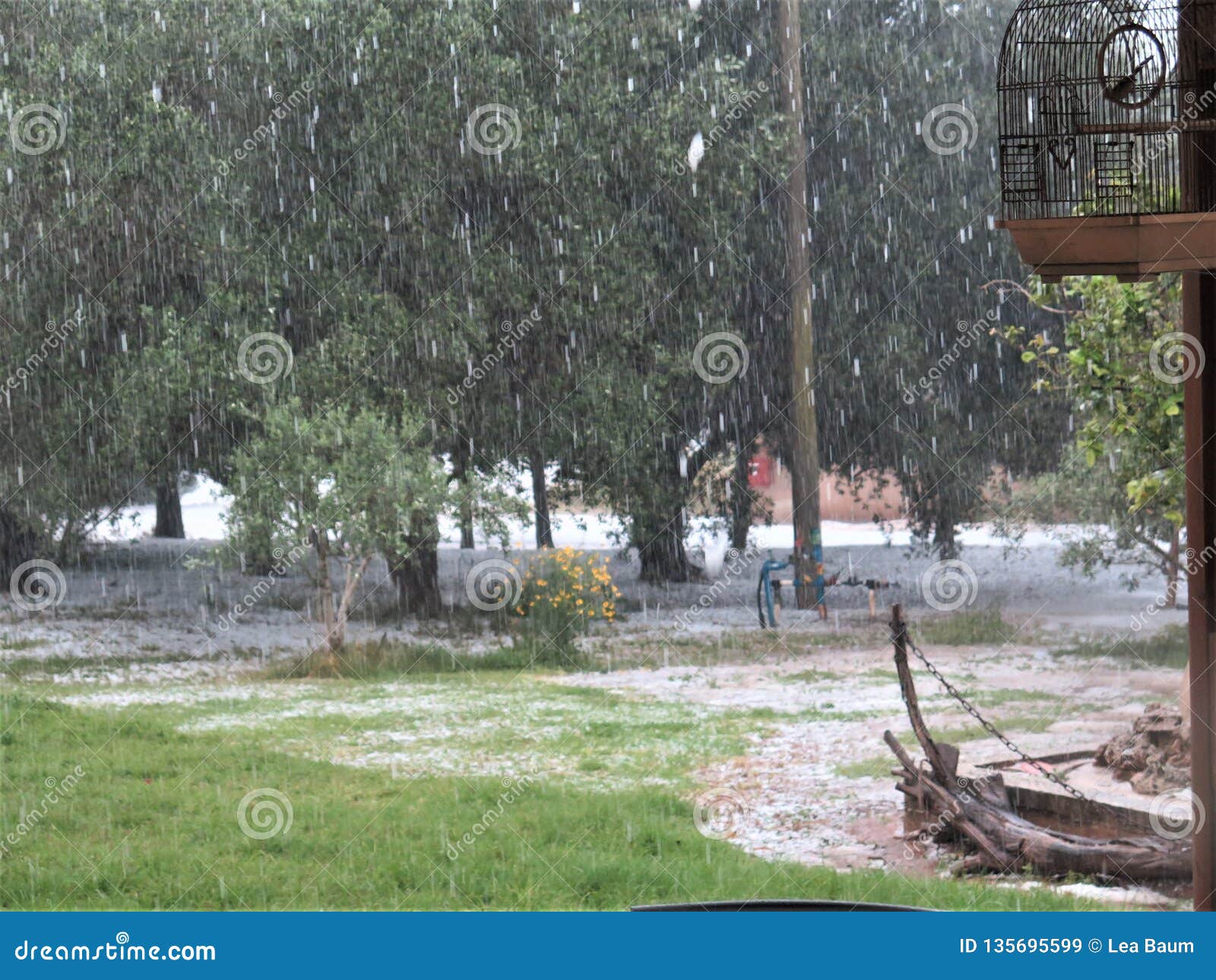 Rain Falling on the Terrace Stock Image - Image of hail, winter: 135695599