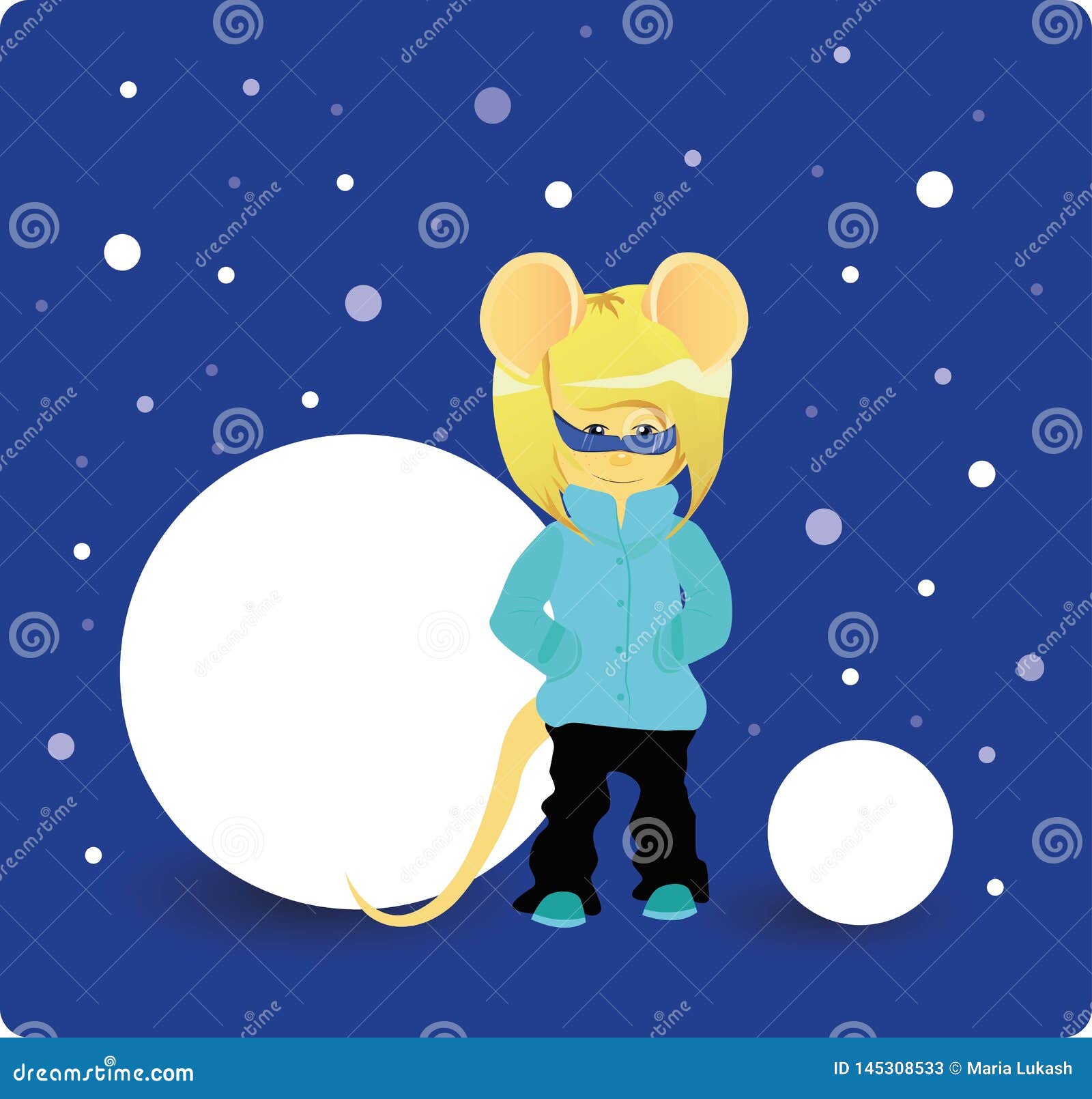 Cartoon Rat in Winter Overalls Under the Snow. Year of the Rat. Chinese ...