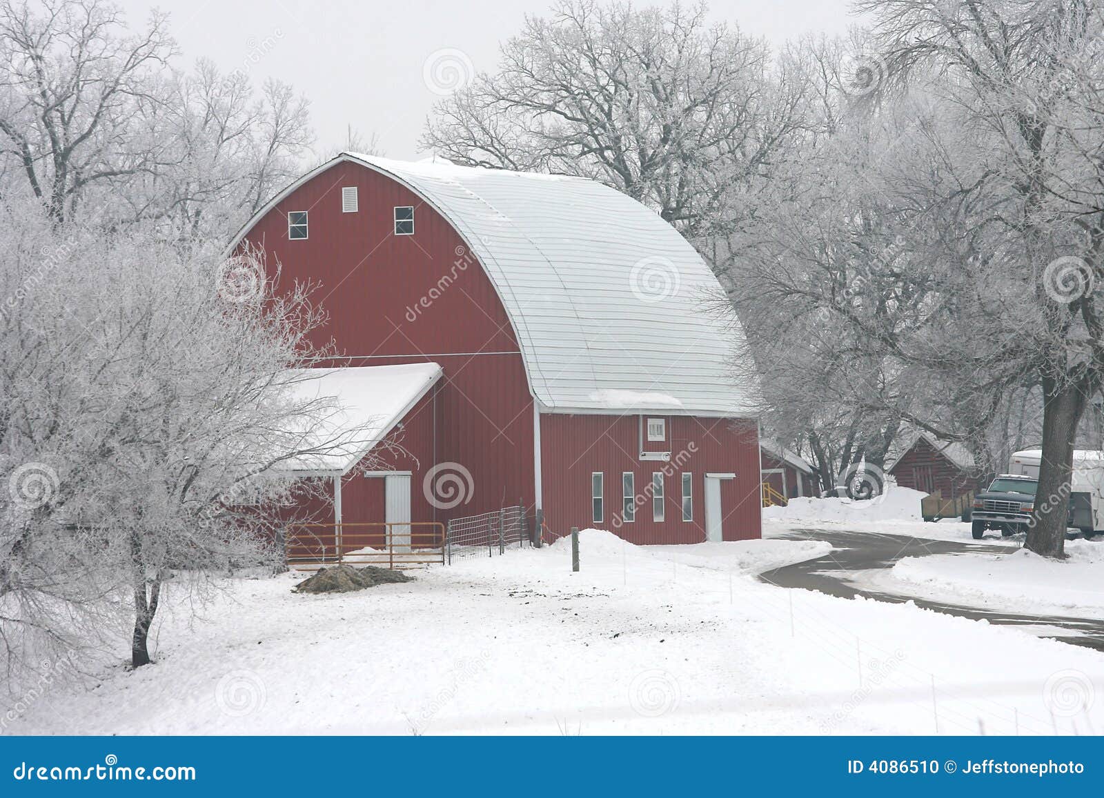 Winter Red Barn stock photo. Image of winter, road, livestock - 4086510
