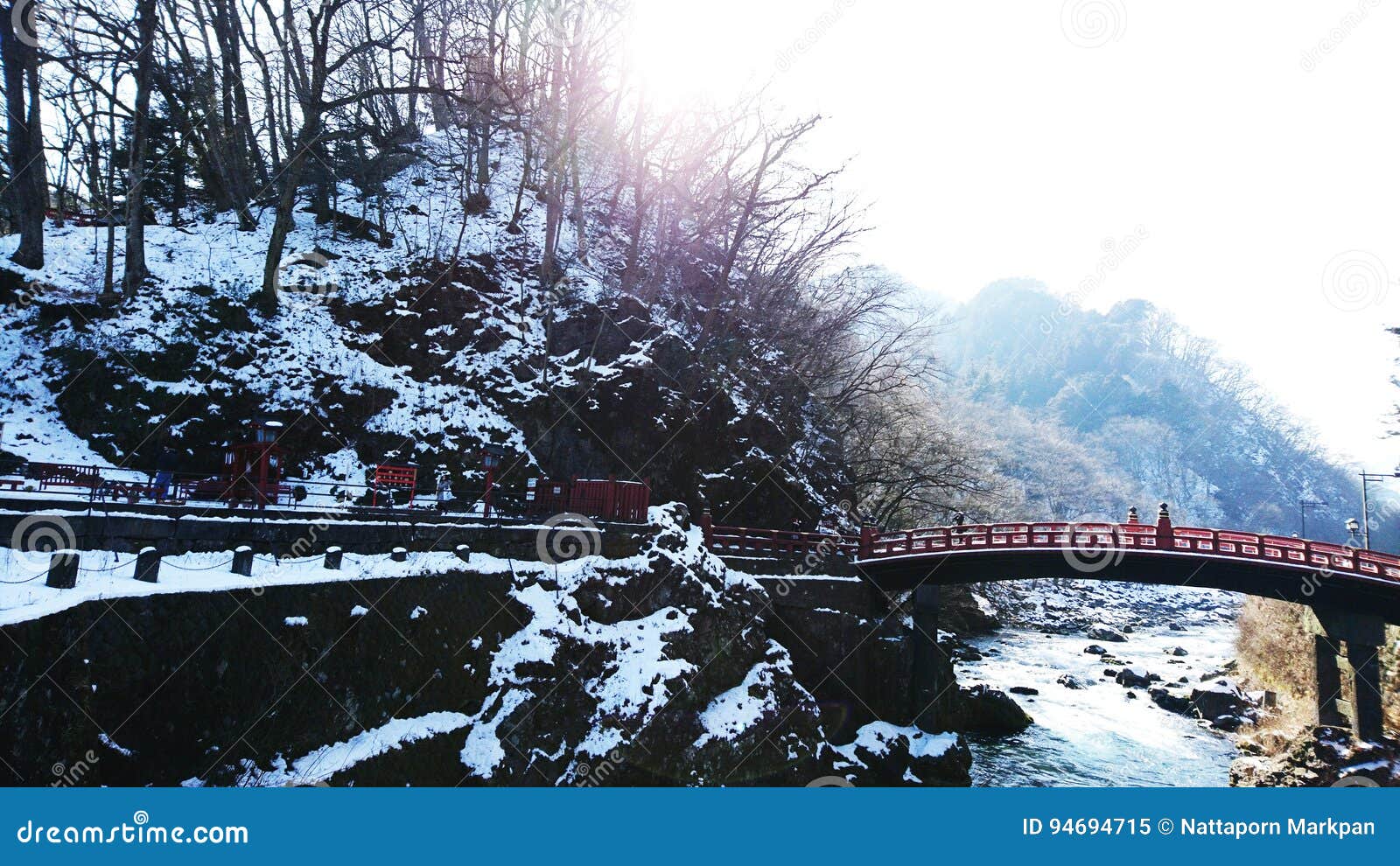 Winter red Bridge stock image. Image of nikko, shinkyo - 94694715