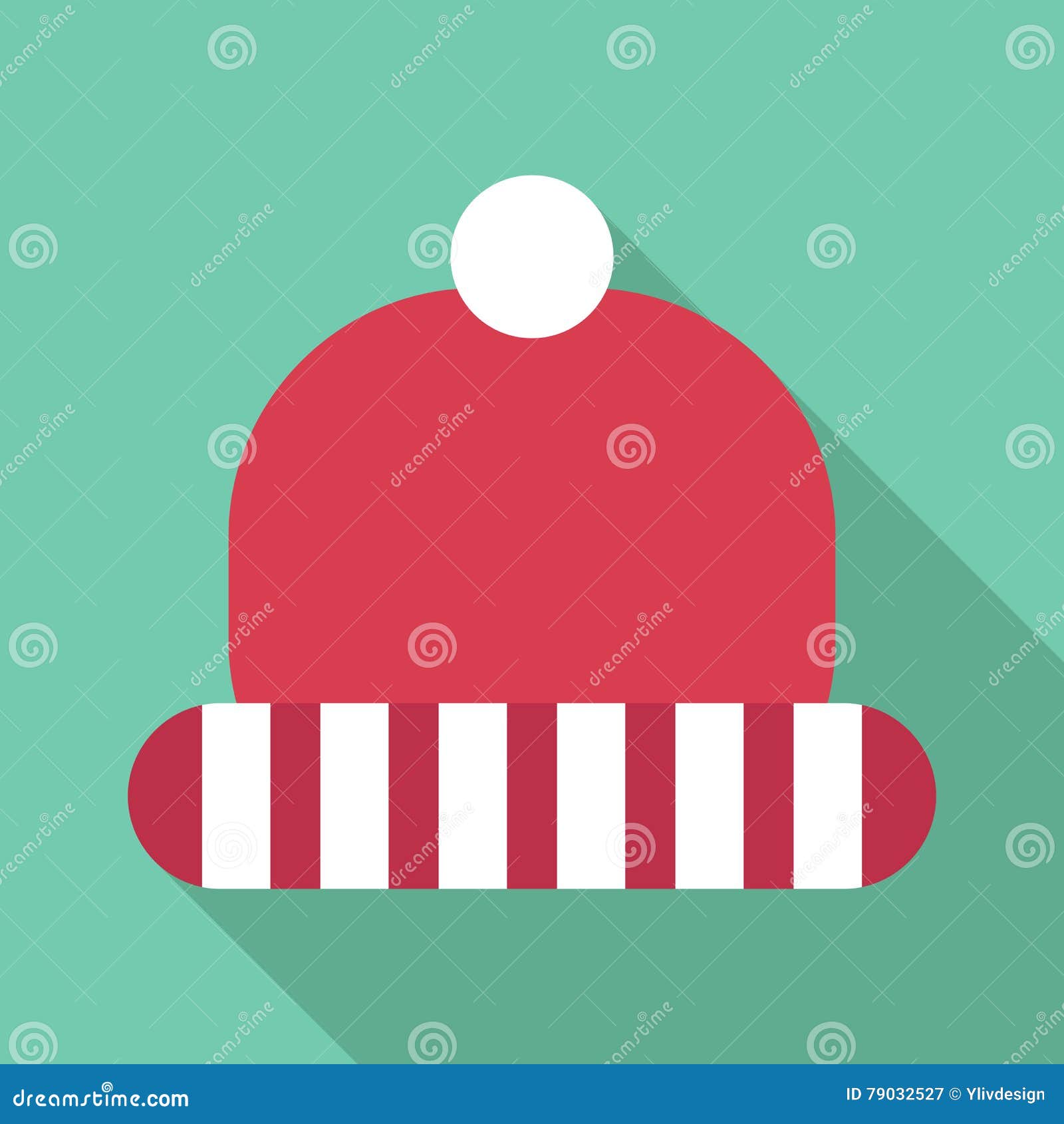 Winter Red Hat with White Stripes Icon, Flat Style Stock Vector ...