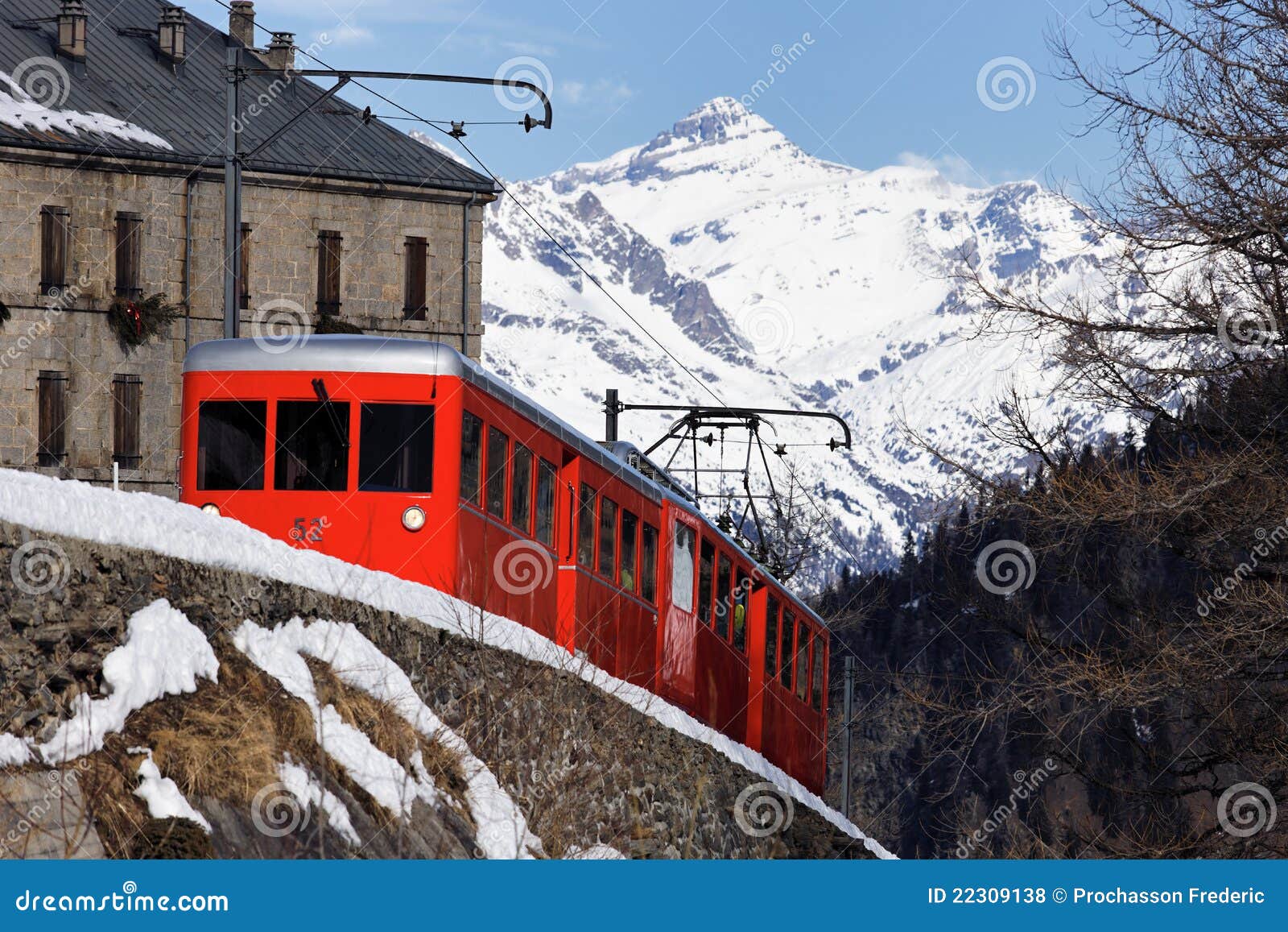 Winter red train stock photo. Image of neige, train, snow - 22309138
