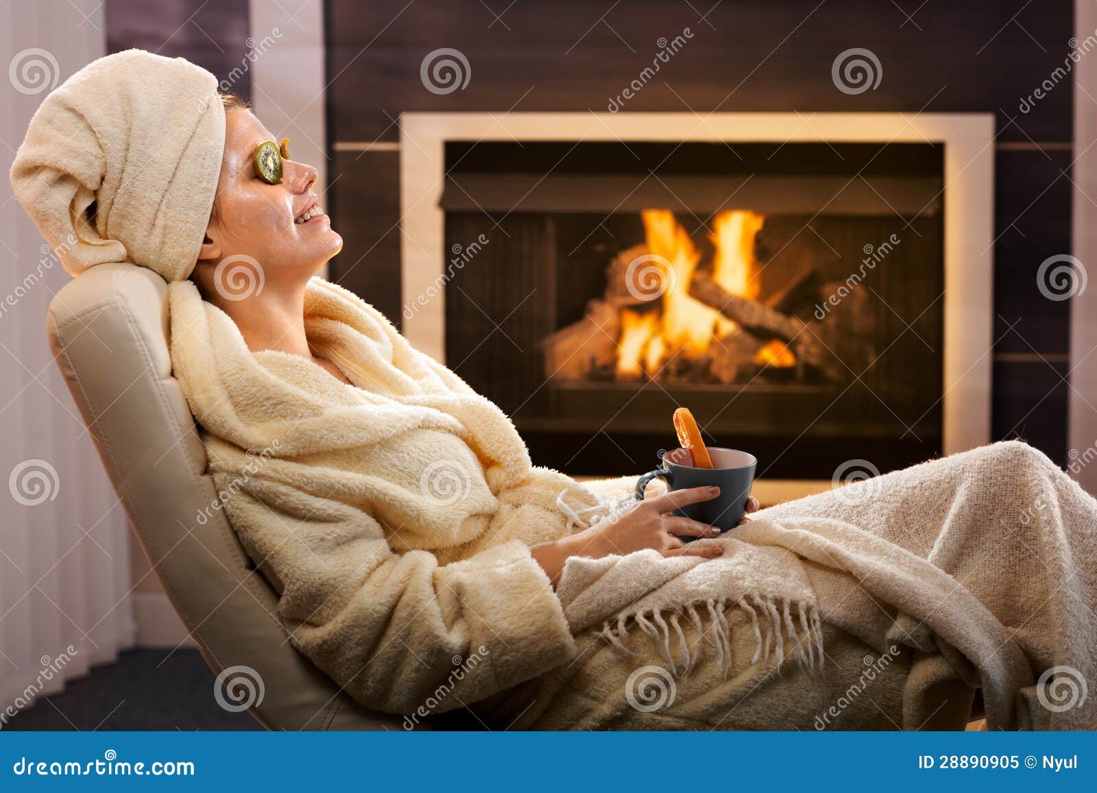 Winter Relaxation with Face Pack and Tea Stock Image - Image of ...