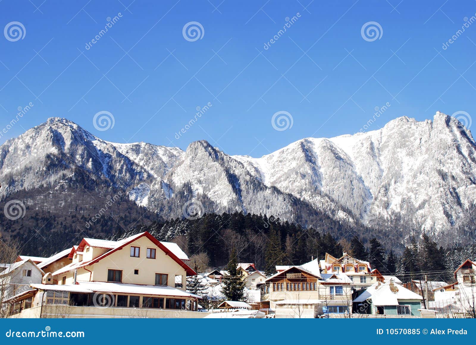 Winter Resort with Mountains in the Background Stock Image - Image of ...
