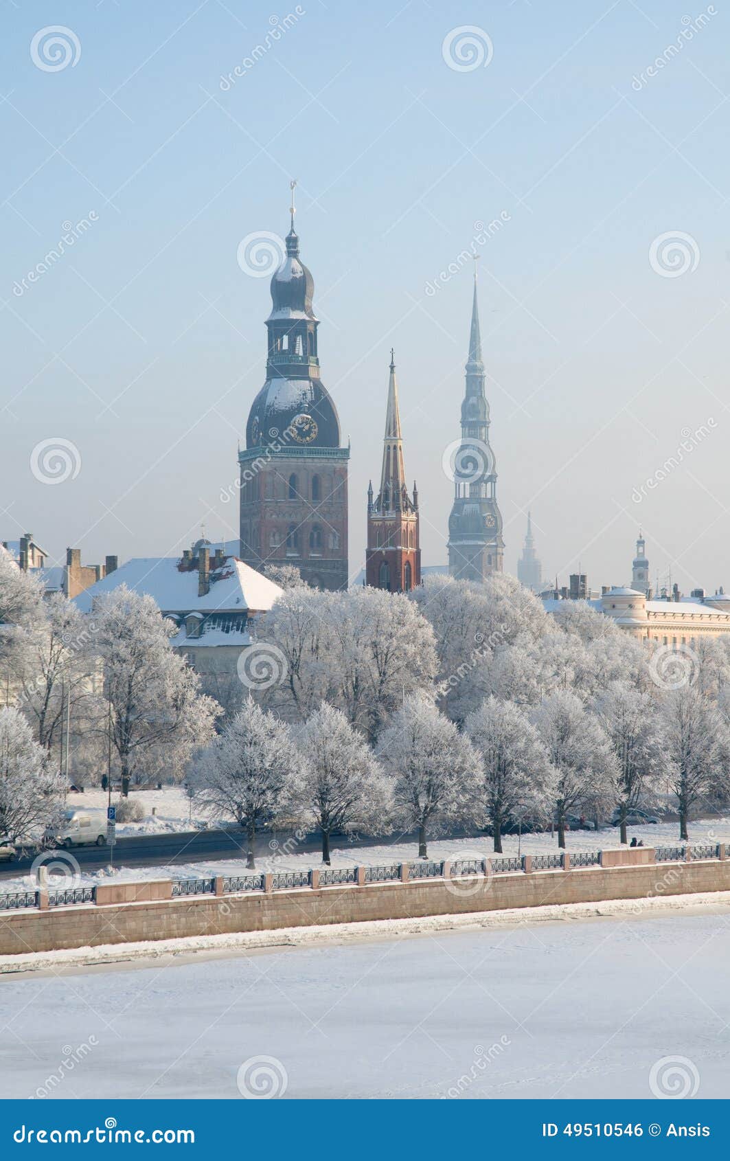 Winter in Riga, Latvia. stock photo. Image of snow, townhouse - 49510546