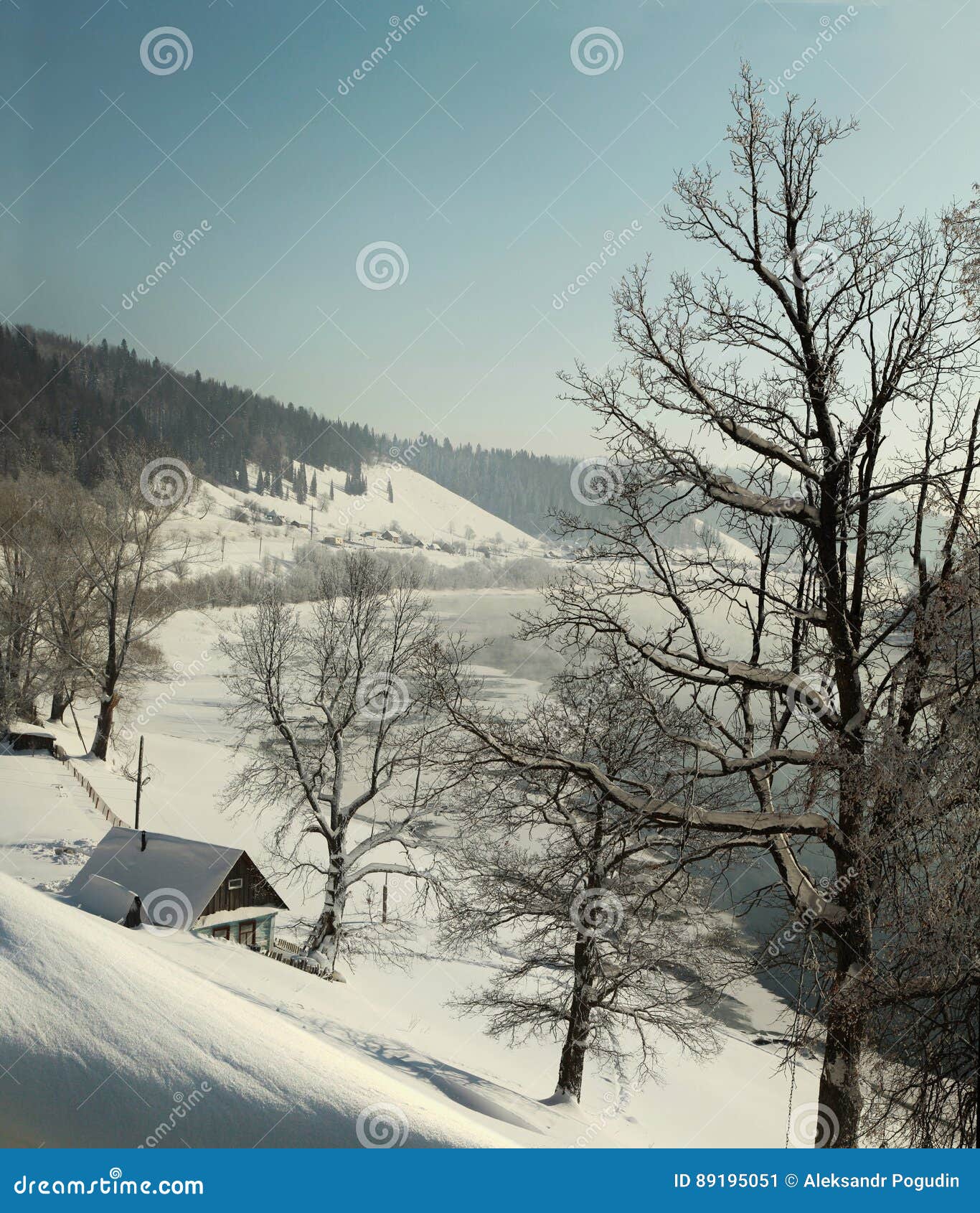 Winter River Bank with a Small House Stock Image - Image of idyllic ...