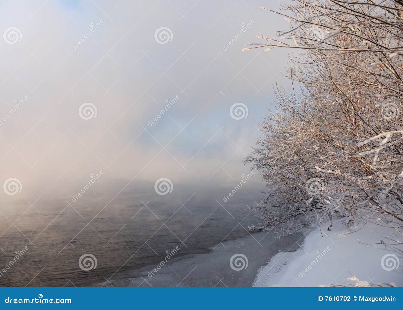 Winter river in fog stock photo. Image of kazakhstan, kamenogorsk - 7610702