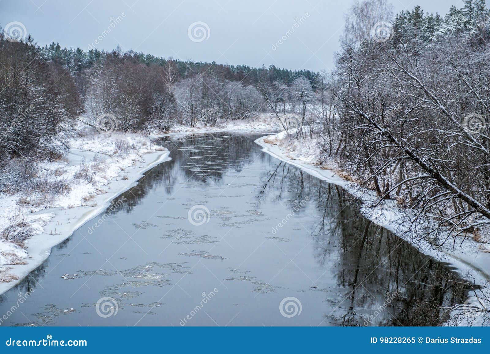 Winter River with Ice Flowing Stock Image - Image of beauty, scene ...