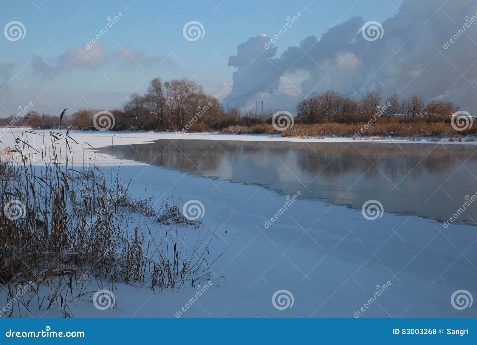 Winter river landscape. stock photo. Image of december - 83003268