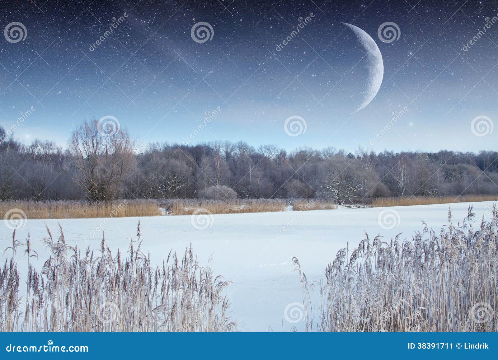 Winter river at night. stock image. Image of beautiful - 38391711
