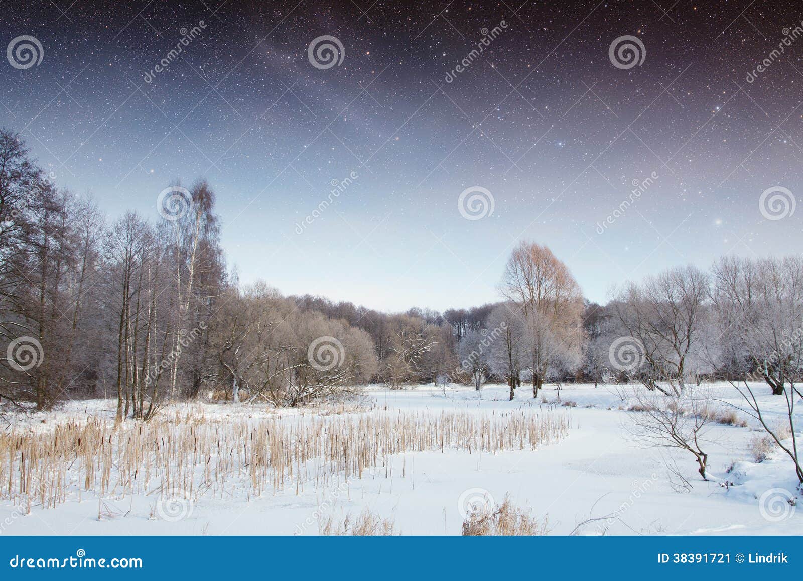 Winter river at night. stock image. Image of field, snowy - 38391721