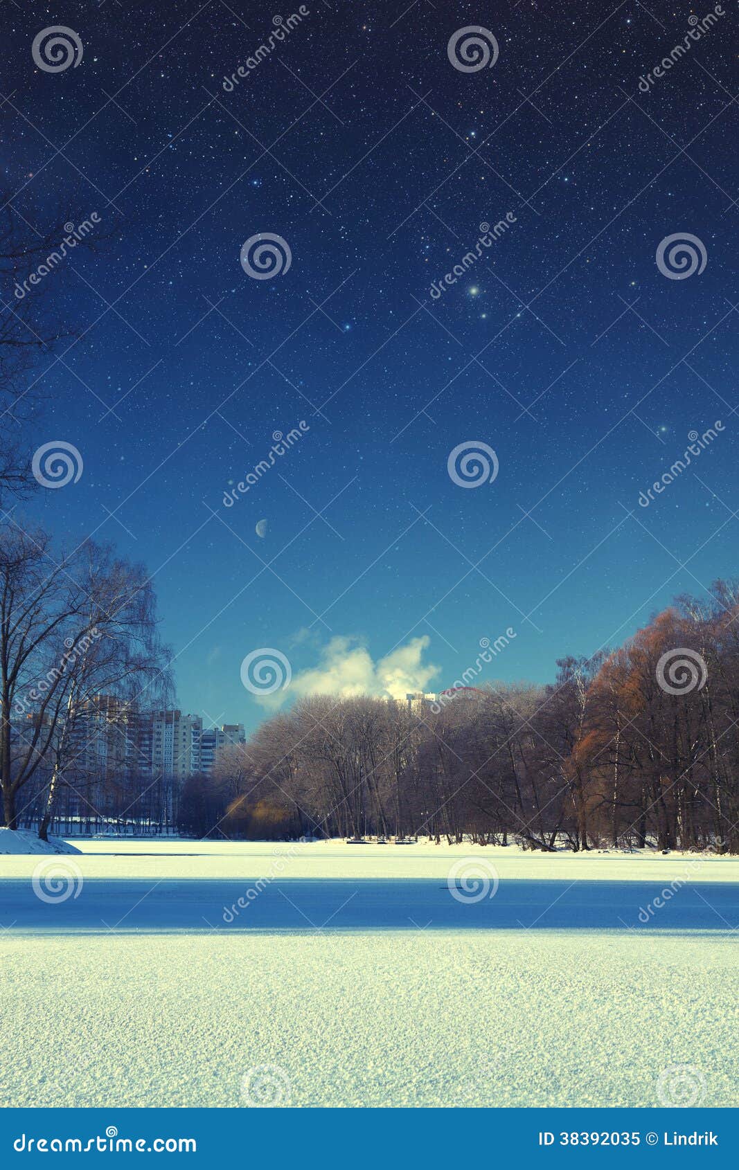Winter river at night. stock image. Image of field, hoarfrost - 38392035