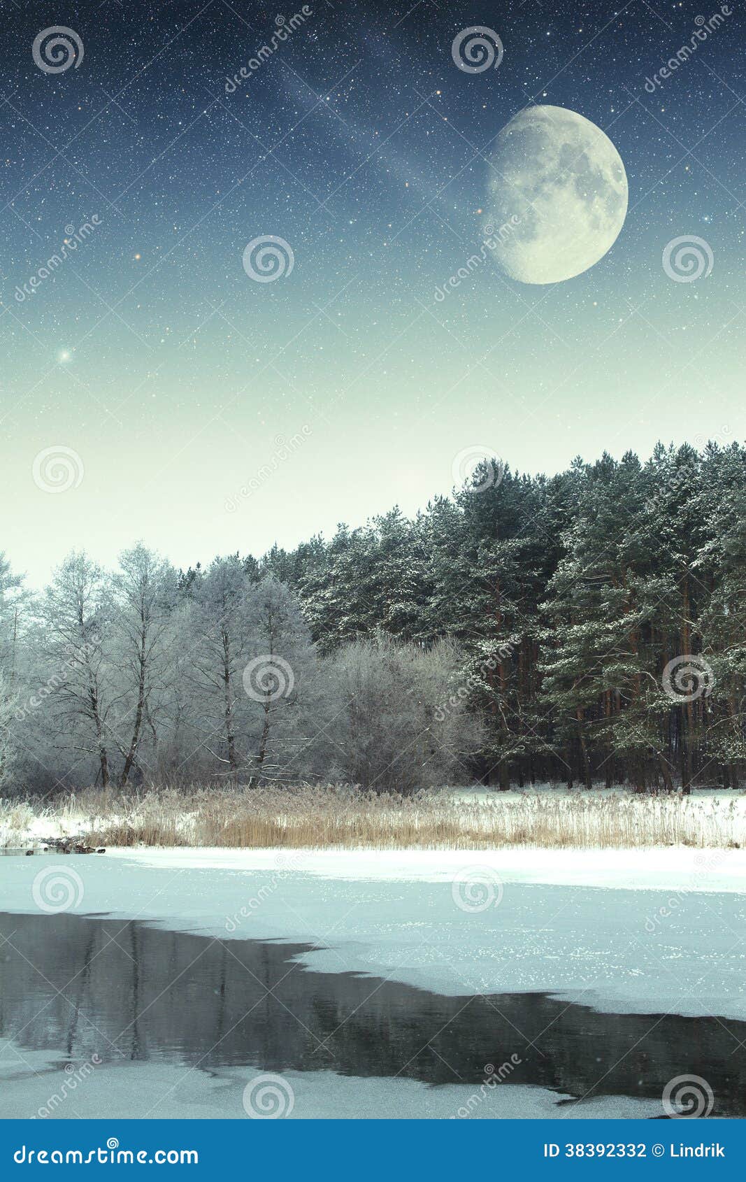 Winter river at night. stock photo. Image of frosty, river - 38392332