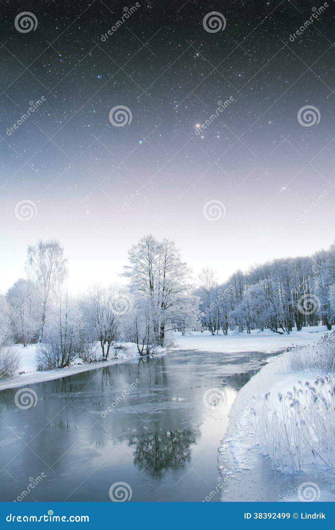 Winter river at night. stock image. Image of colorful - 38392499