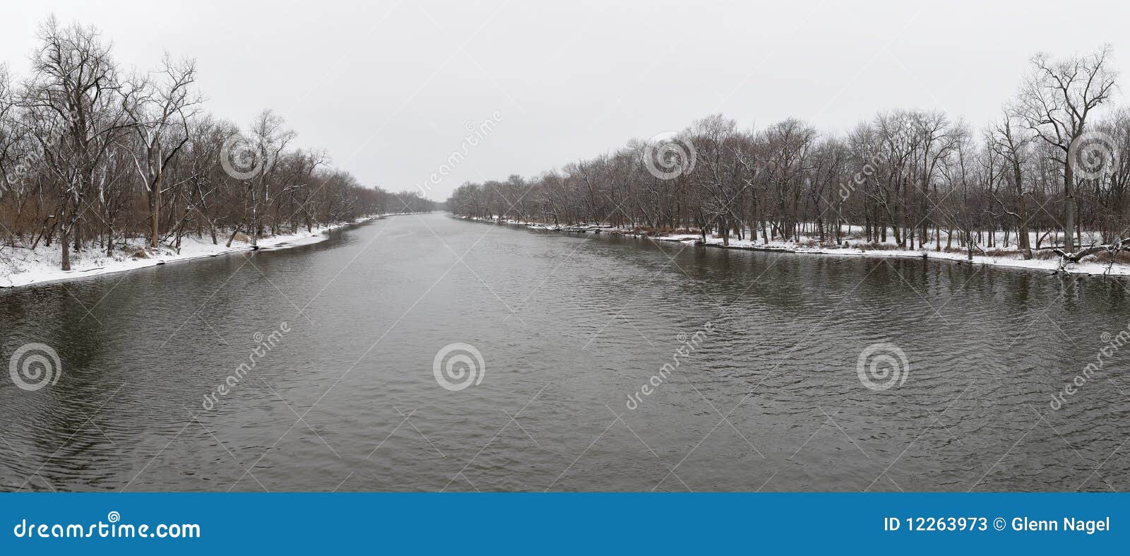Winter river panoramic stock image. Image of banks, trees - 12263973