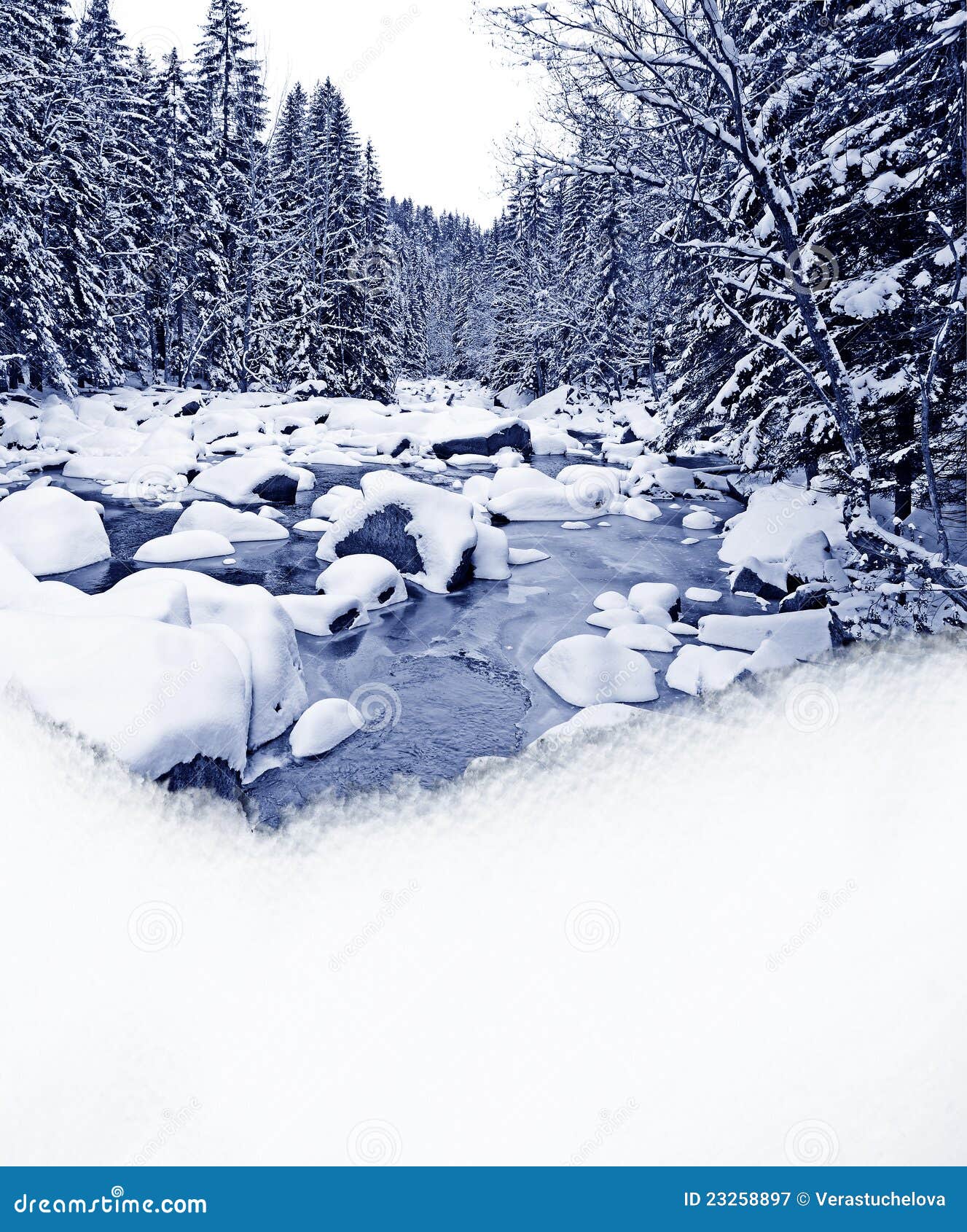 Winter River and Snow Border Stock Image - Image of covered, beauty ...