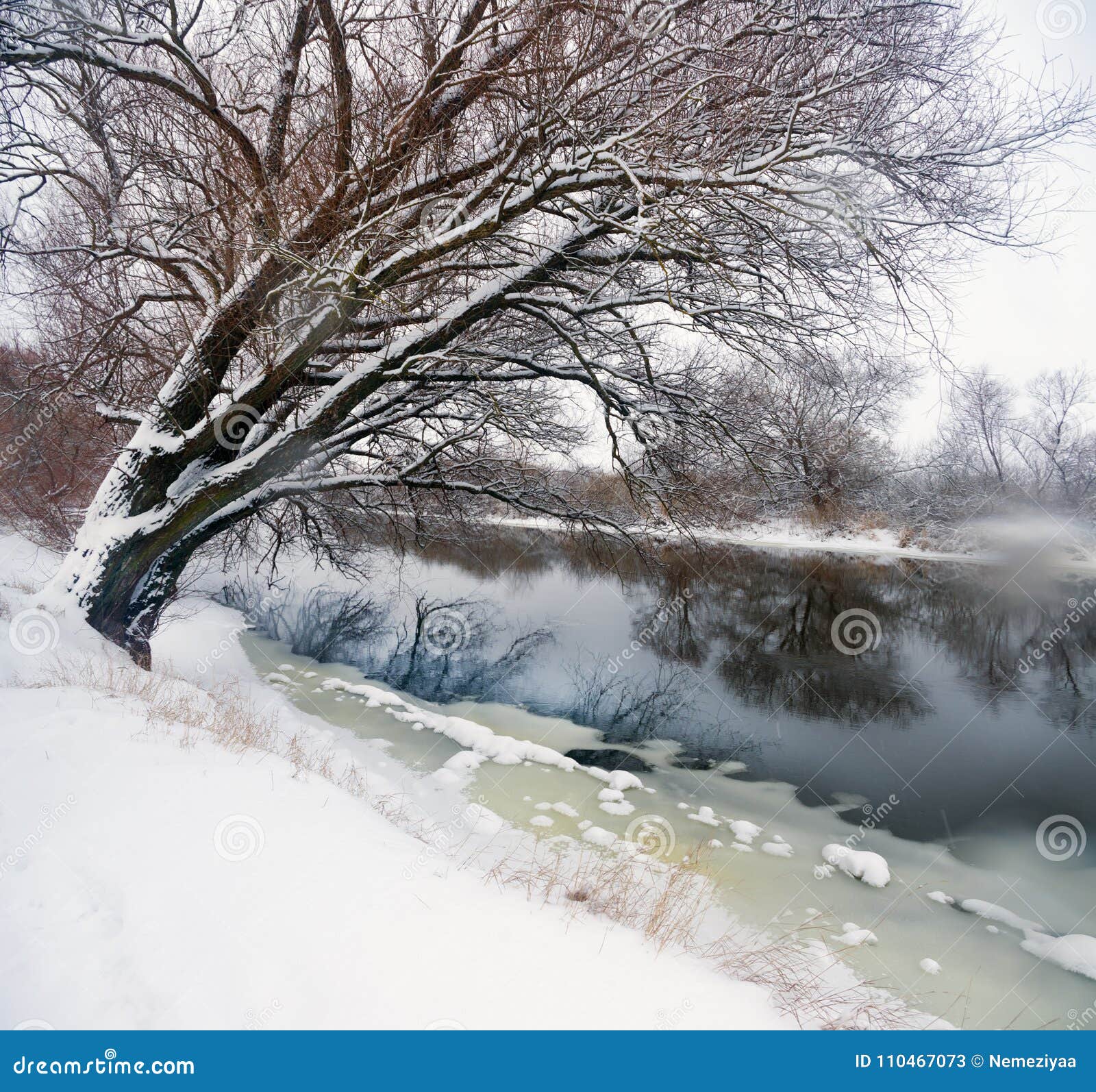 Winter river landscape. stock image. Image of scene - 110467073