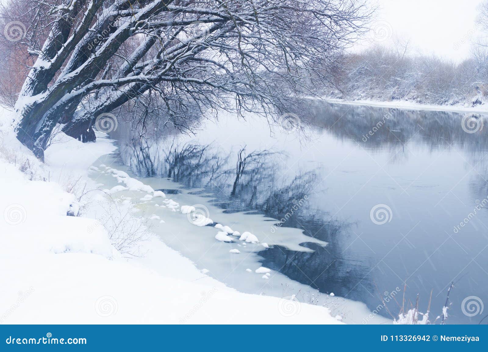 Winter river landscape. stock photo. Image of beautiful - 113326942