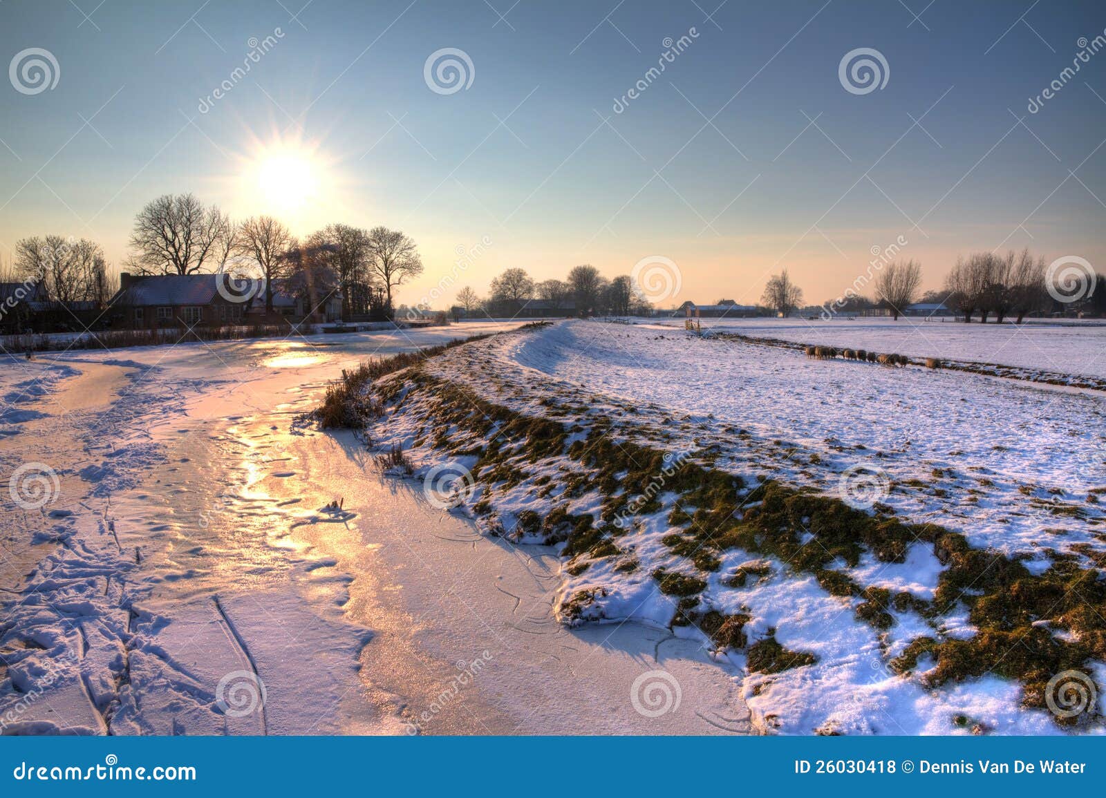Winter river sunset HDR stock photo. Image of frost, countryside - 26030418