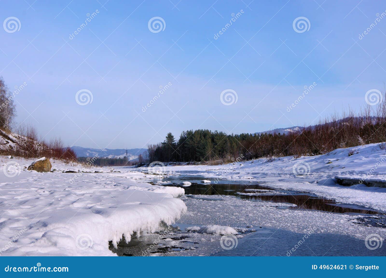 Winter River. Thawed on Ice Stock Image - Image of cold, color: 49624621