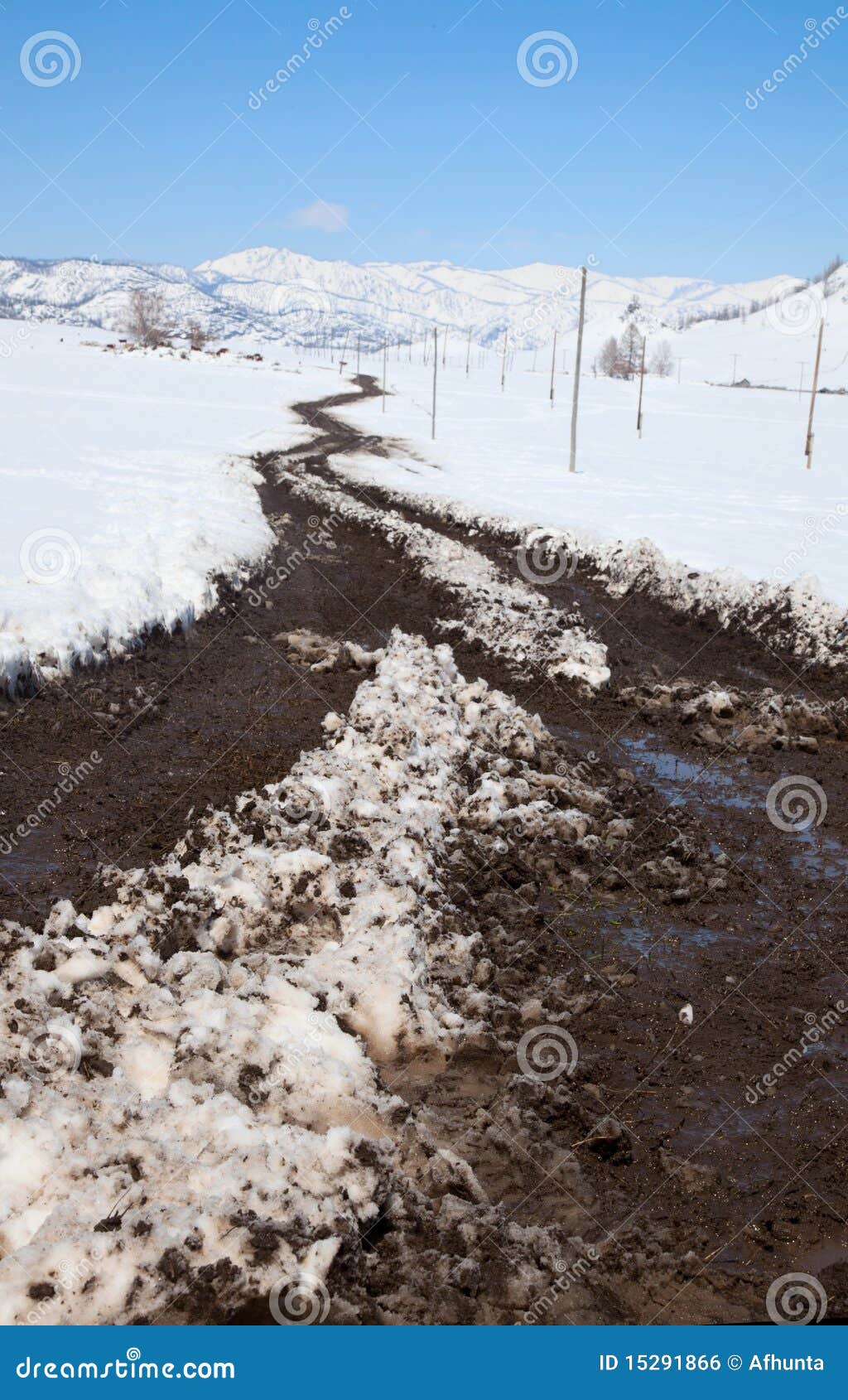 Winter road stock photo. Image of blue, copy, fence, dirt - 15291866