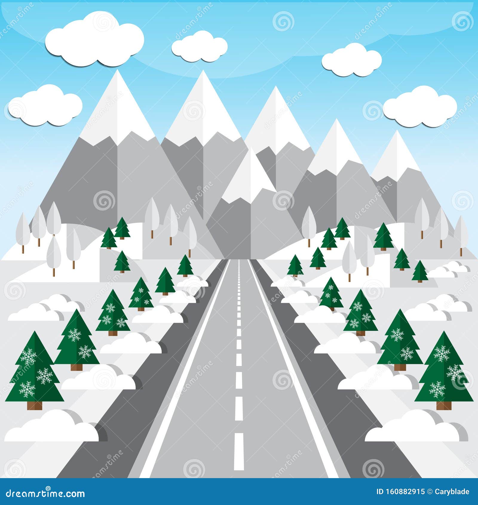 Winter Road on a Background of Mountains. Stock Vector - Illustration ...