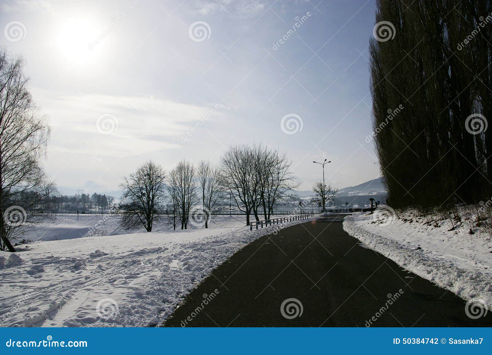 Winter road stock photo. Image of long, destination, green - 50384742
