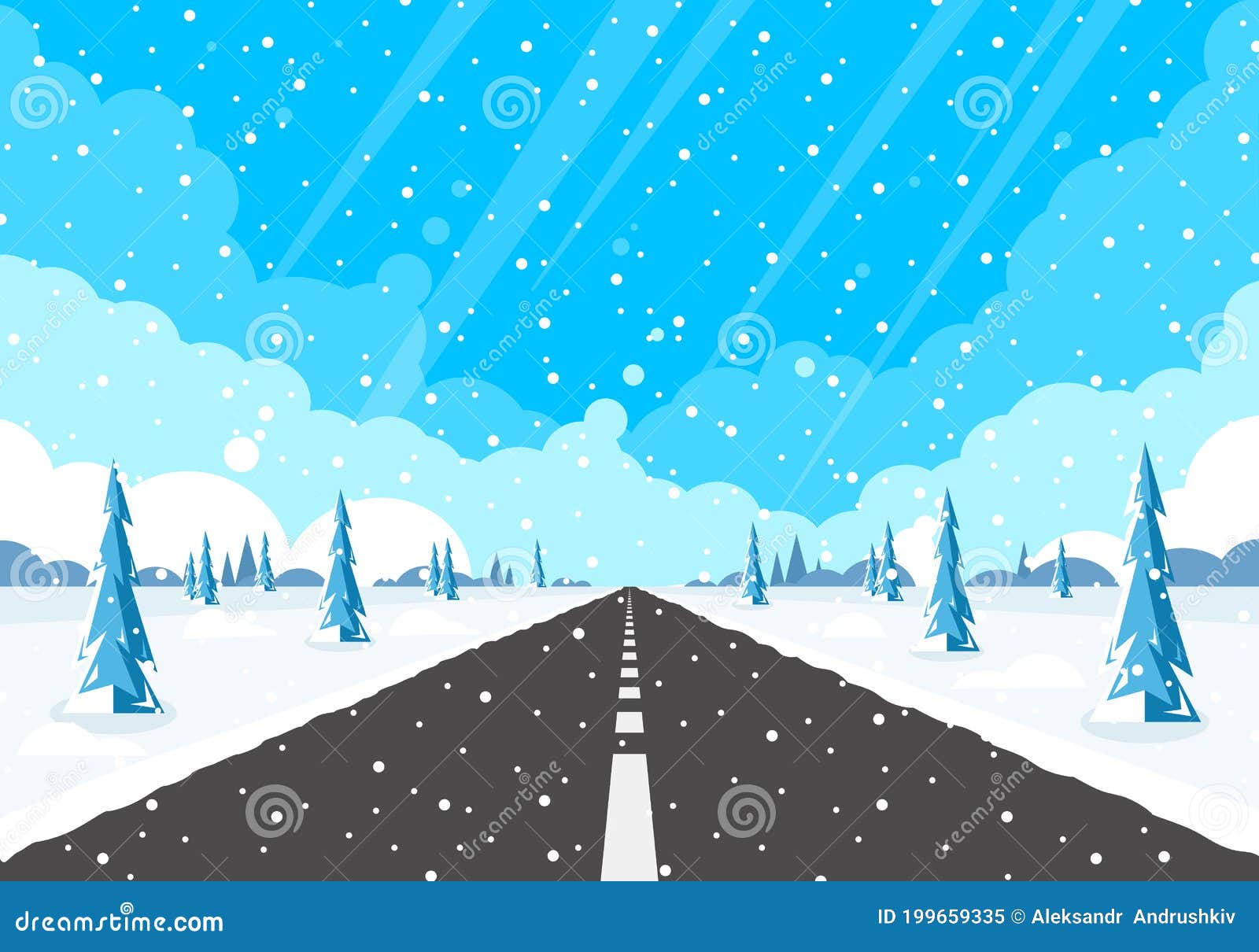 Winter road 1 stock vector. Illustration of perspective - 199659335