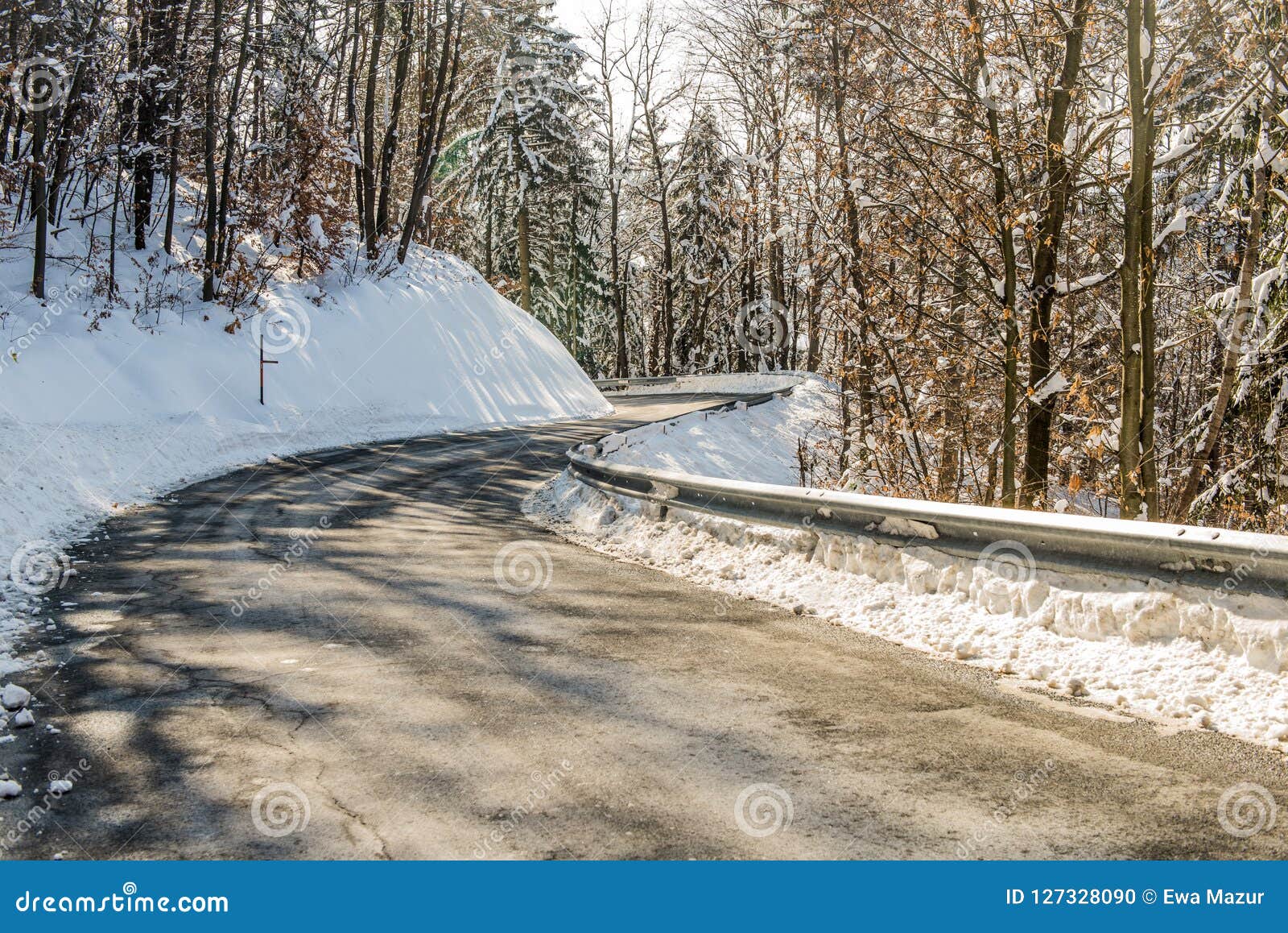 Winter Road through the Forest. Stock Photo - Image of scenery, snow ...