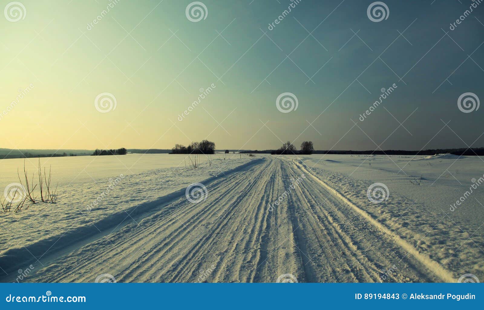 Winter Road in the Late Evening at Sunset Stock Image - Image of ...