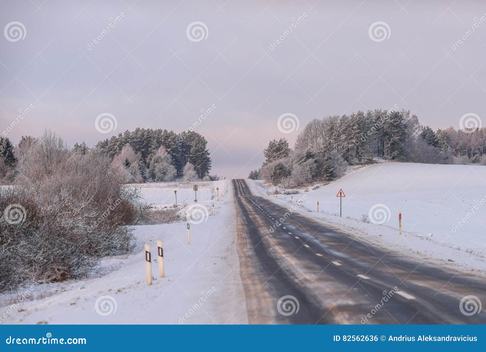 Winter Road in Lithuania stock photo. Image of morning - 82562636