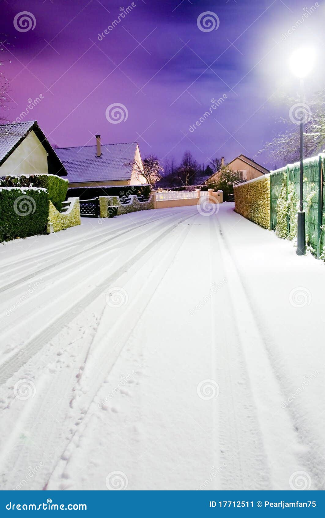 Winter road at night stock image. Image of nearby, barrier - 17712511