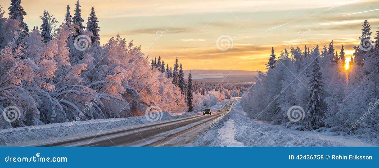 A Winter Road in Northern Sweden Stock Photo - Image of snow, evening ...