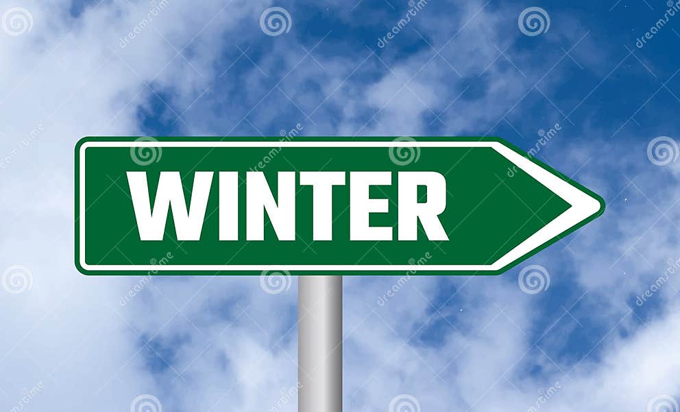 Winter Road Sign on Sky Background Stock Image - Image of post, cloudy ...