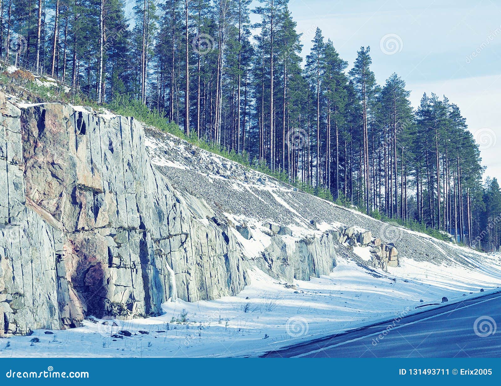 Winter Road on a Snow Forest in Cold Finland Lapland Stock Image ...