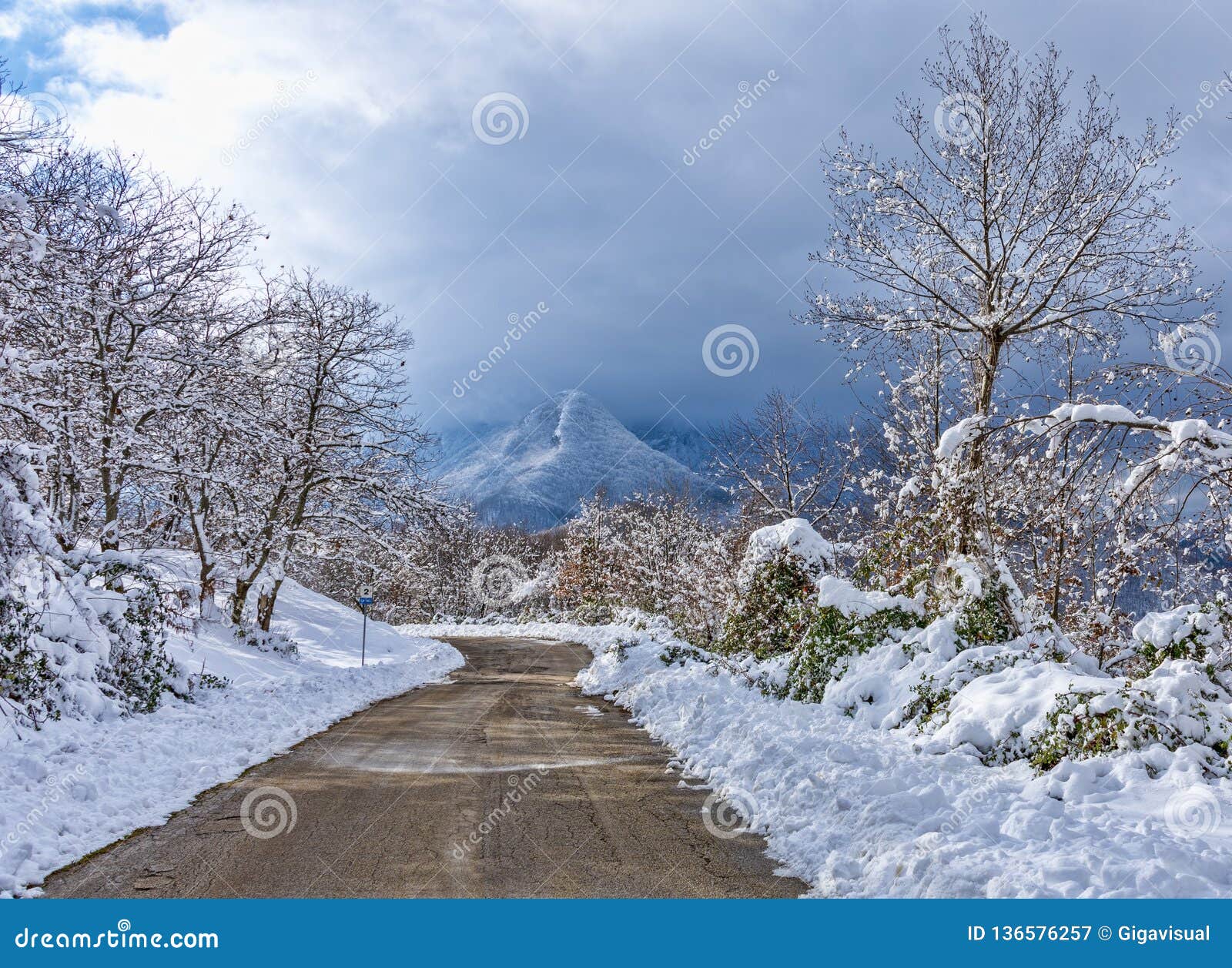Winter road with snow stock image. Image of color, street - 136576257