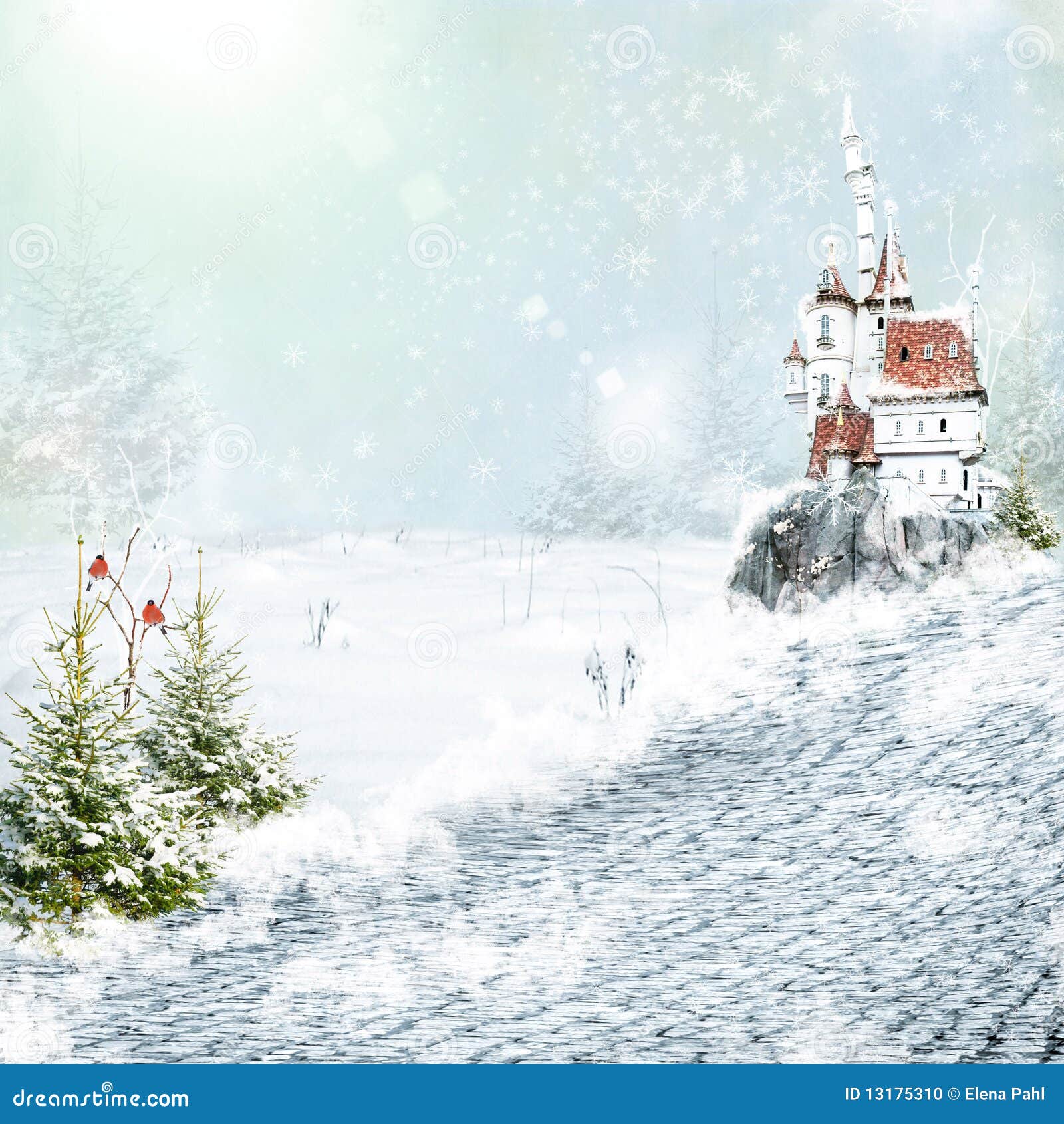 Winter Road To the Magic Castle Stock Illustration - Illustration of ...