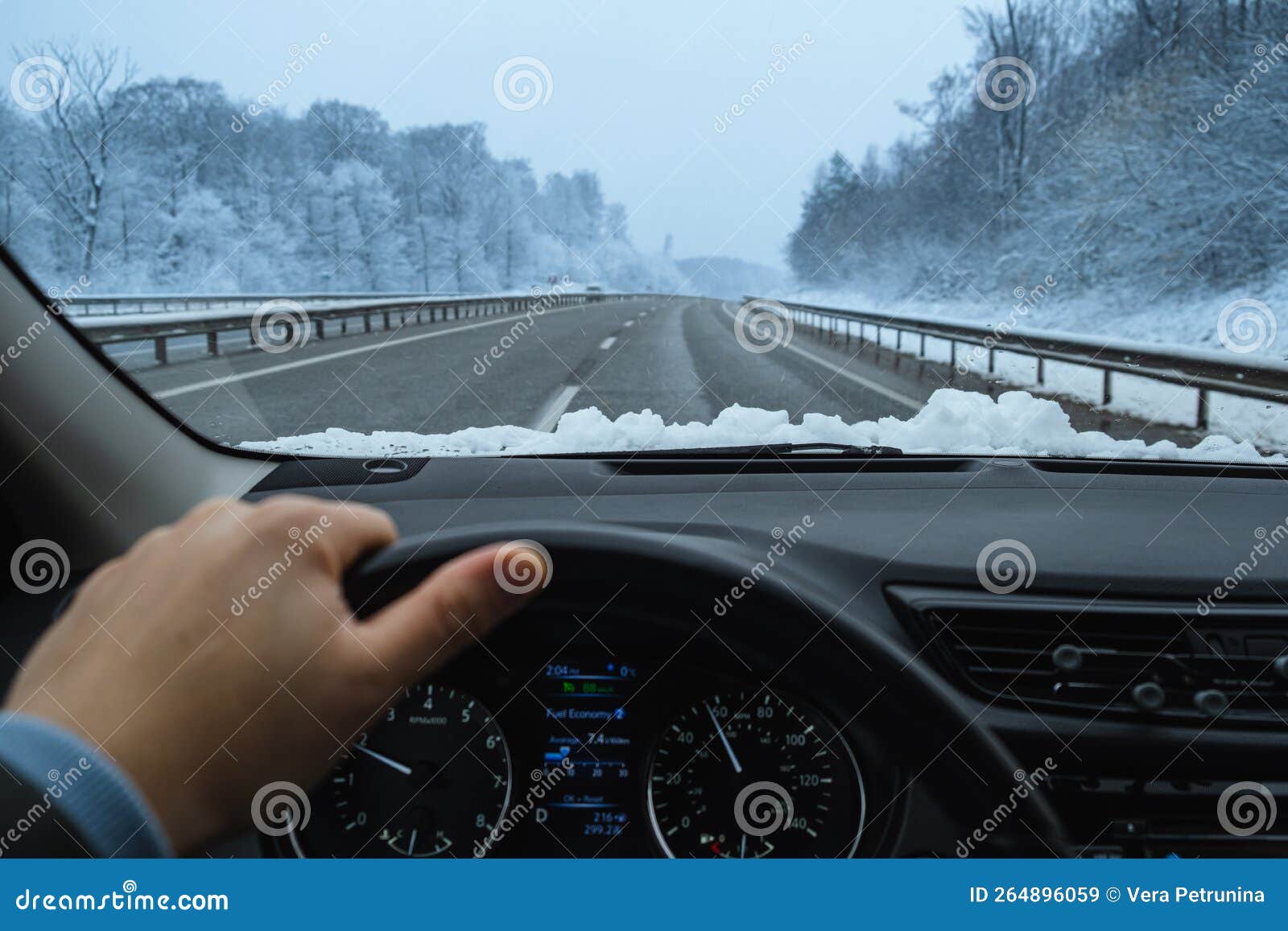Winter Road View of the Middle of the Car from the First Face Stock ...