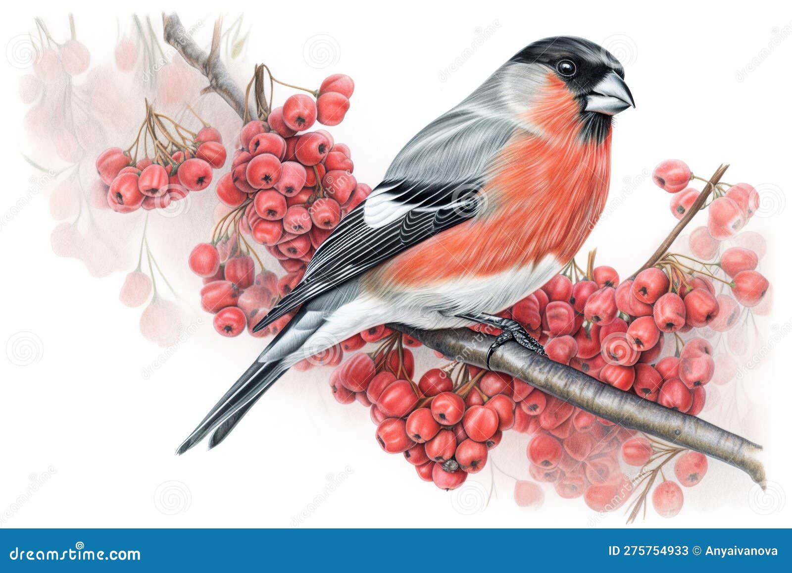 Winter Robin on Red Berry Twigs in Winter, AI Generative Stock Image ...