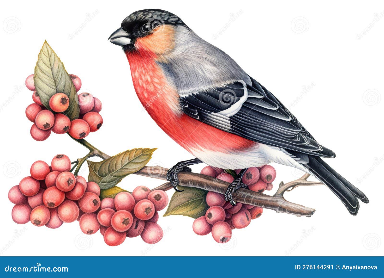 Winter Robin on Red Berry Twigs in Winter, AI Generative Stock ...