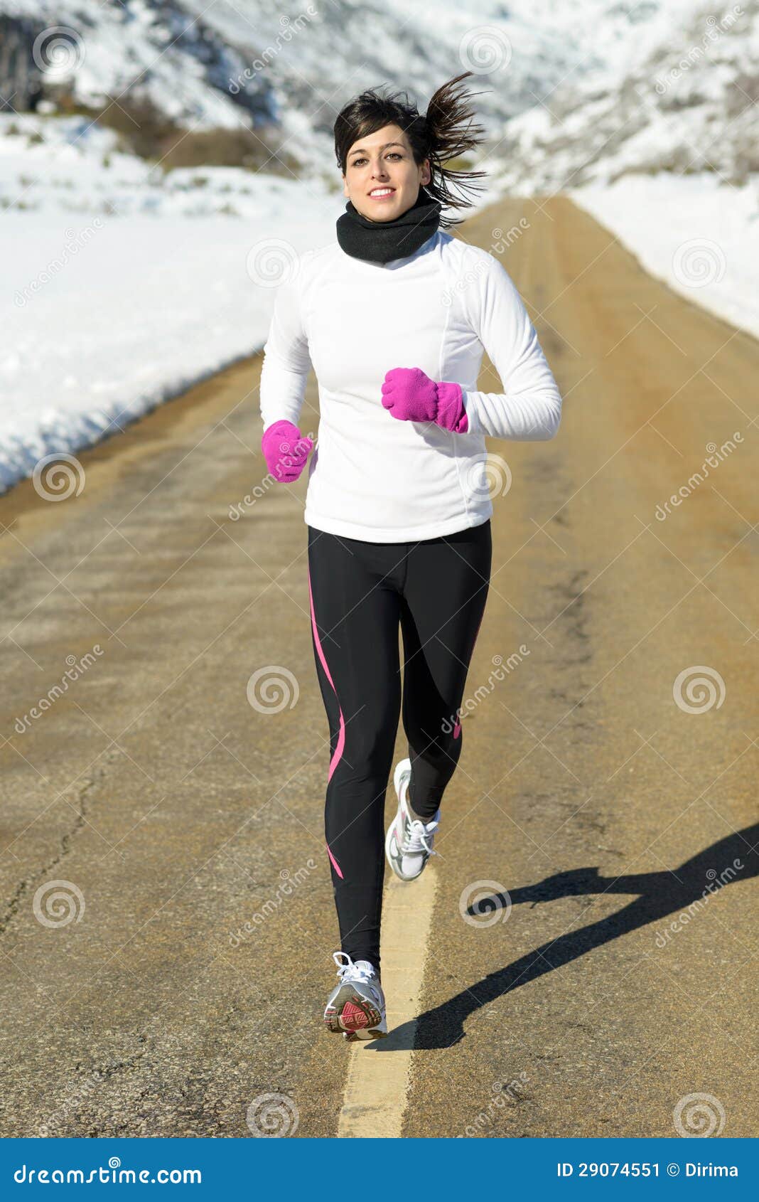 Winter running woman road stock image. Image of cold - 29074551