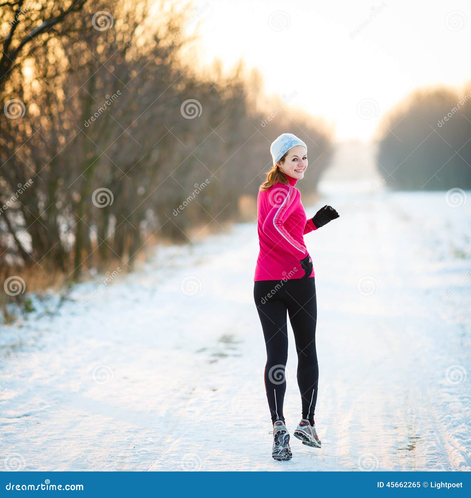 Winter Running - Young Woman Running Outdoors Stock Image - Image of ...