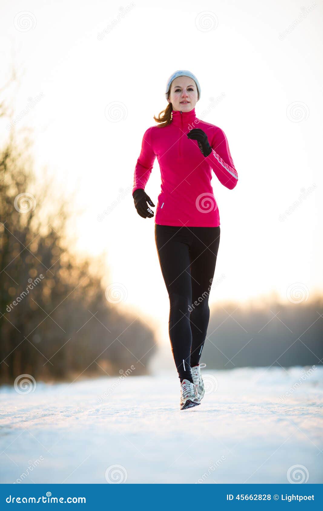 Winter Running - Young Woman Running Outdoors Stock Photo - Image of ...