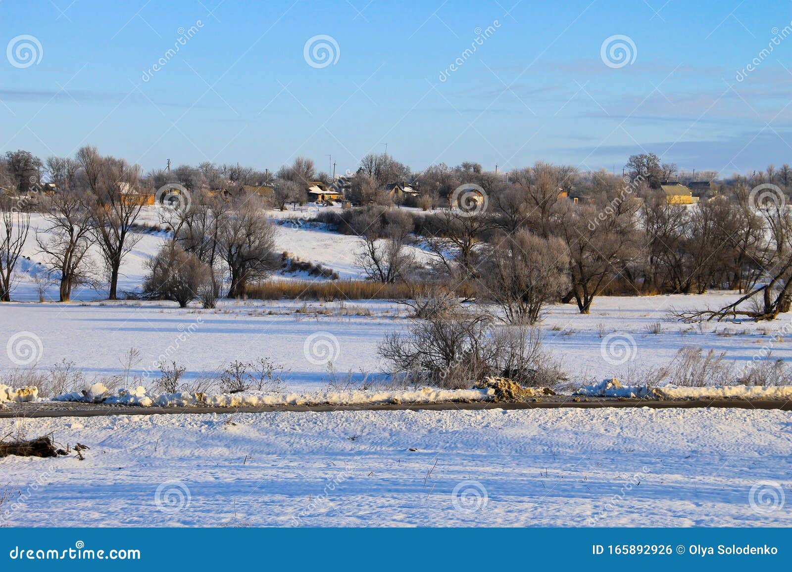 Winter rural landscape stock photo. Image of rime, chalet - 165892926