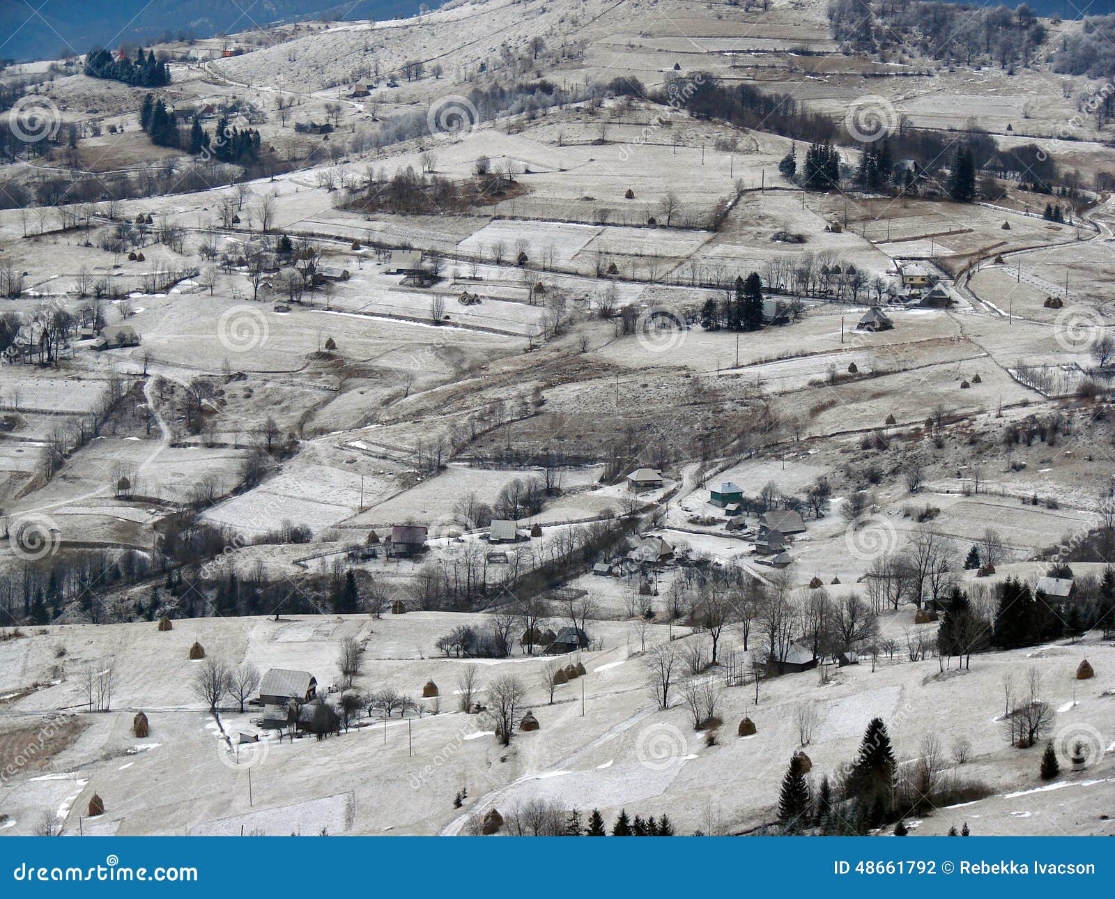 Winter rural landscape stock photo. Image of haystack - 48661792