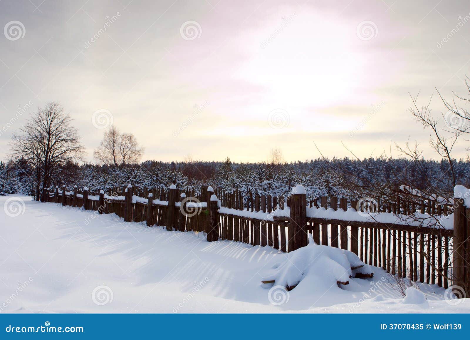Winter Rural Landscape and Sunset Stock Image - Image of sunlight ...