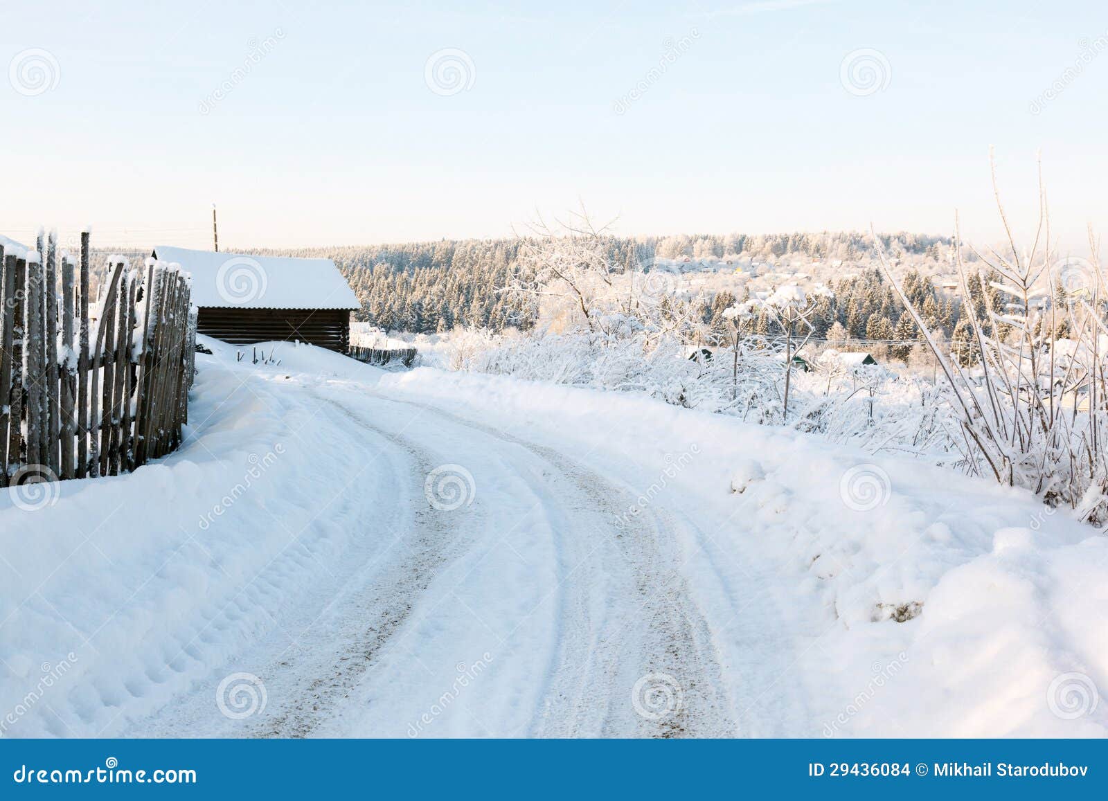 Winter Rural Road and Trees in Snow Stock Photo - Image of december ...