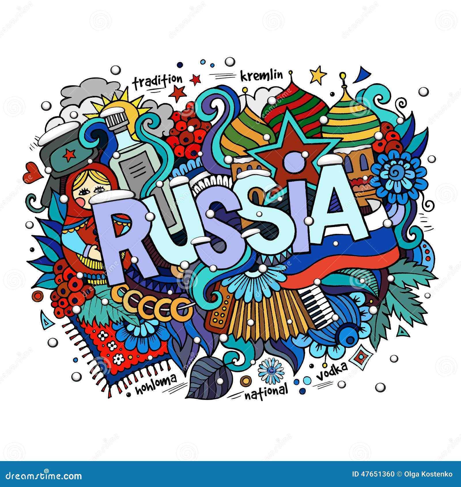 Winter Russia Hand Lettering and Doodles Elements Stock Vector ...